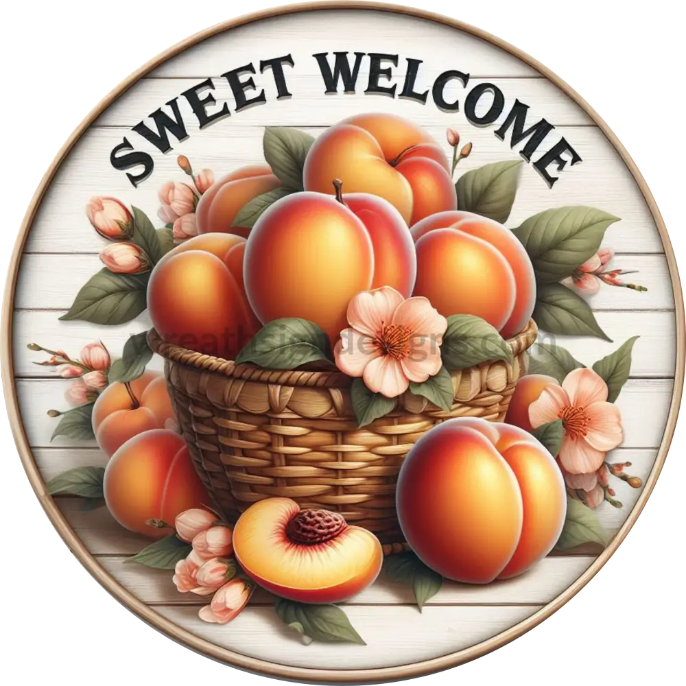 Sweet Welcome Peaches Metal Wreath Sign – Wreath Sign Designs