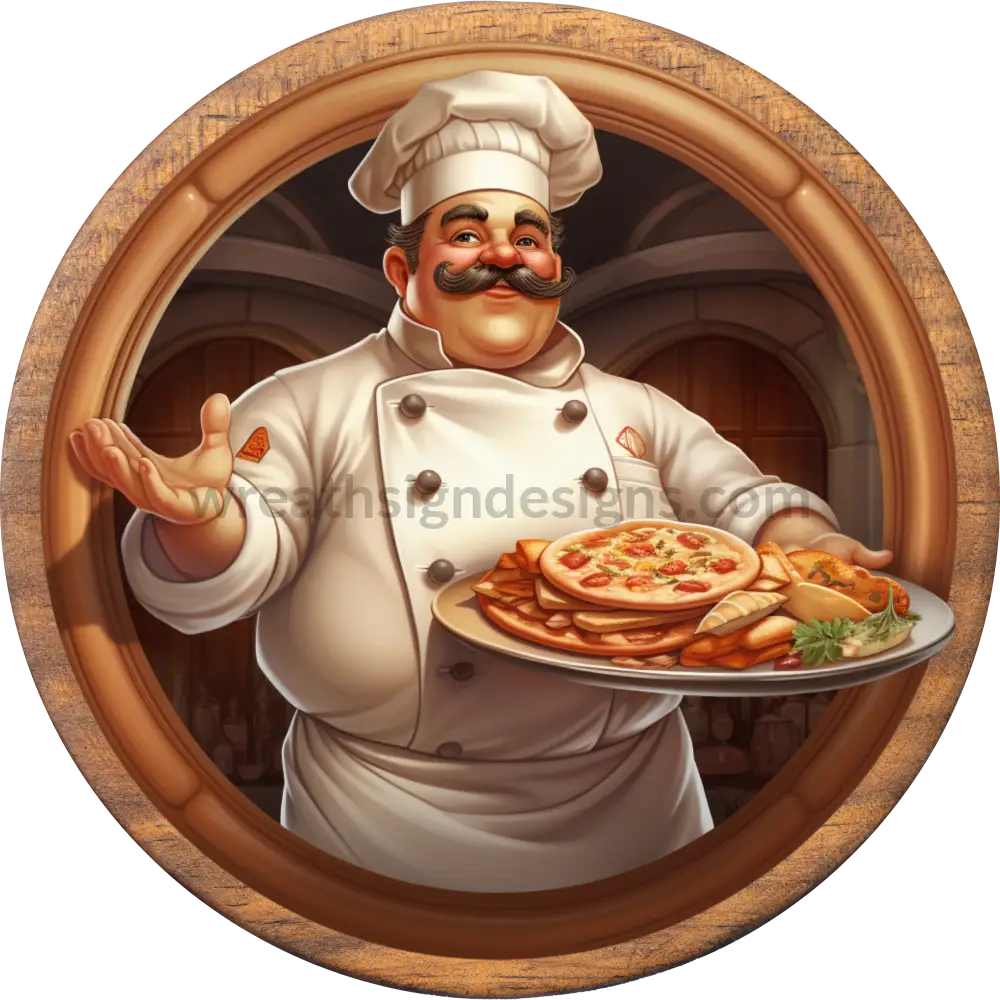 Bistro Chef with wood border- Chef's Kitchen Metal Wreath Sign – Wreath ...