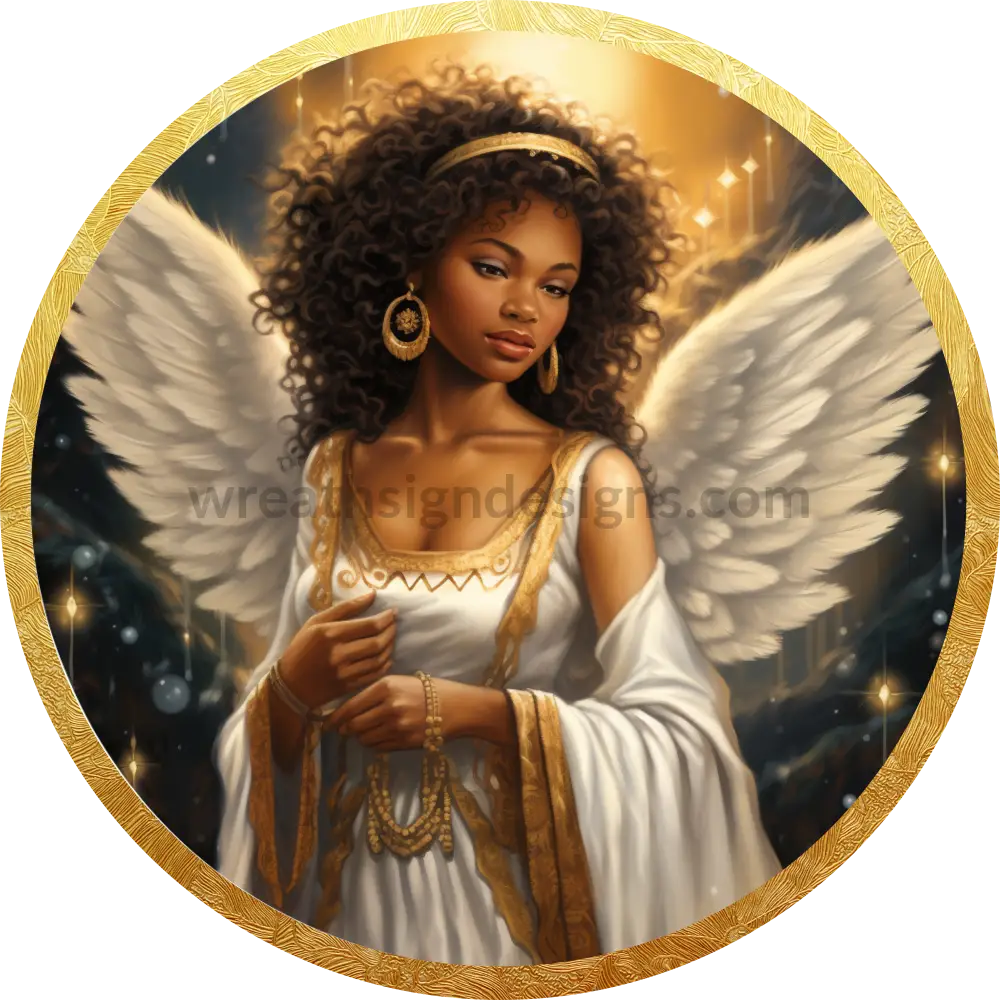 Golden Angel White Robe Round Metal wreath Sign – Wreath Sign Designs