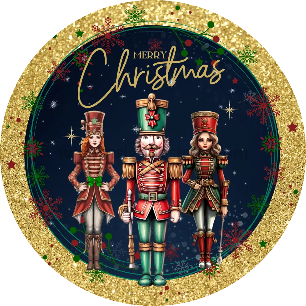 Merry Christmas Nutcrackers Round Wreath Sign – Wreath Sign Designs
