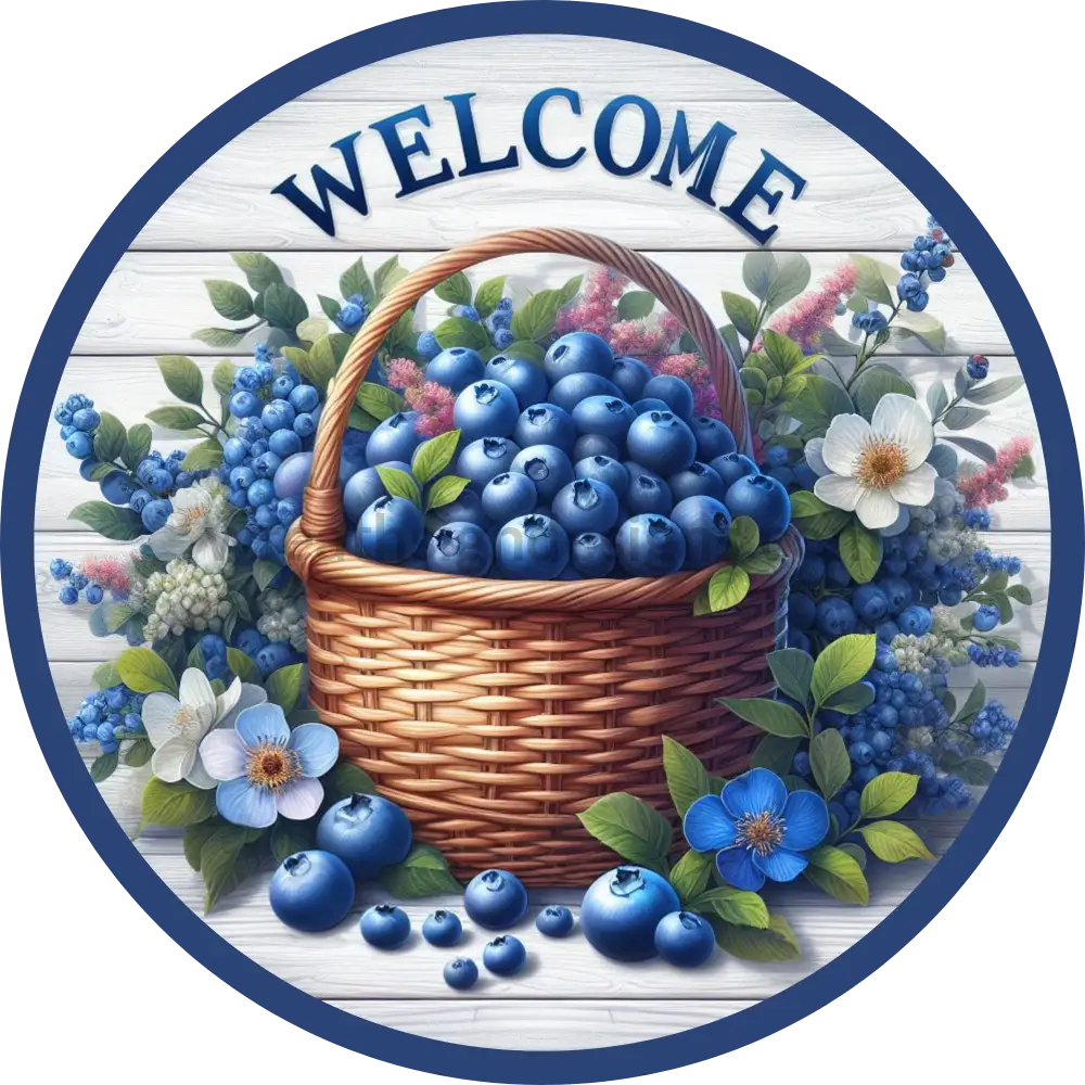 Welcome Blueberries Wreath Metal Sign – Wreath Sign Designs